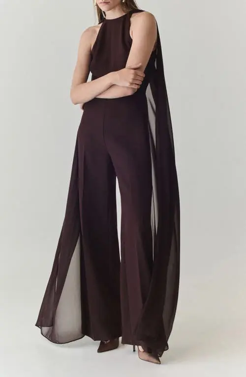 Mango Cape Wide Leg Jumpsuit - Chocolate