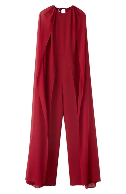 Mango Sleeveless Cape Wide-leg Jumpsuit - Red