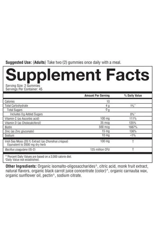YOUTHEORY Zero Sugar Irish Sea Moss Gummy Supplement 90 Count