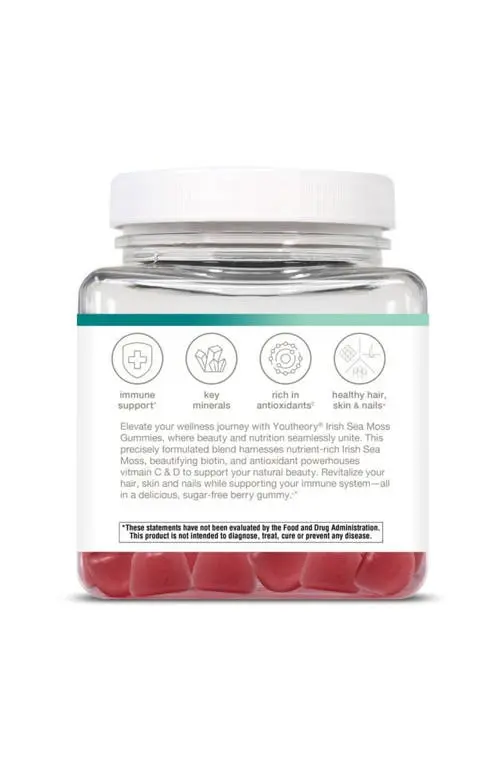 YOUTHEORY Zero Sugar Irish Sea Moss Gummy Supplement 90 Count