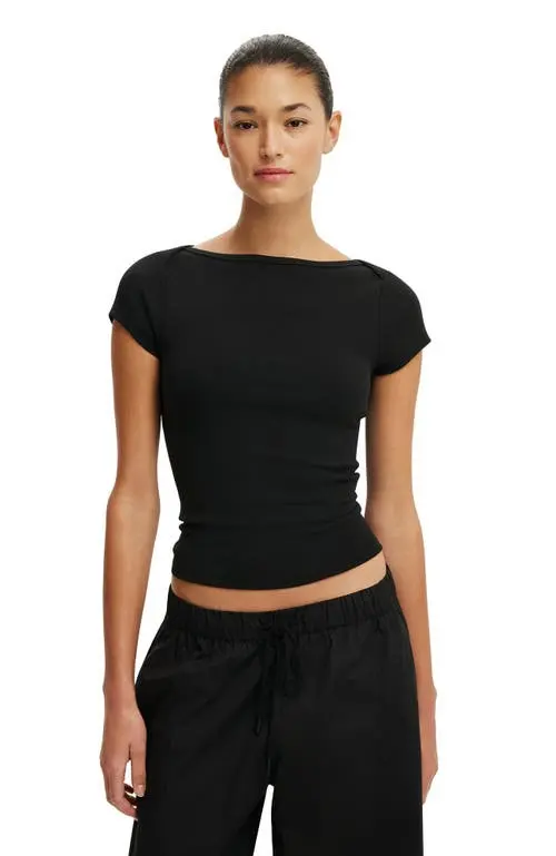 COTTON ON Boatneck Cap Sleeve Tee - Black
