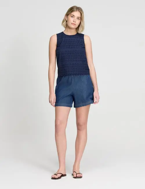 FINERY LONDON Gloria Cotton Broderie Sleeveless Top - Navy
