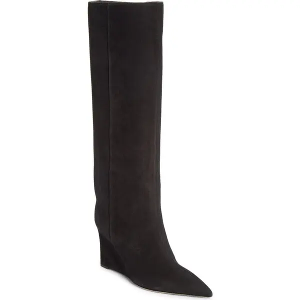 JIMMY CHOO Blake Pointed Toe Knee High Wedge Boot - Black