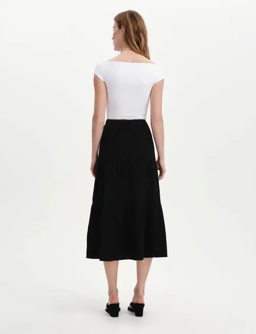 FINERY LONDON Harriet Cotton Cheesecloth Midi Skirt - Black
