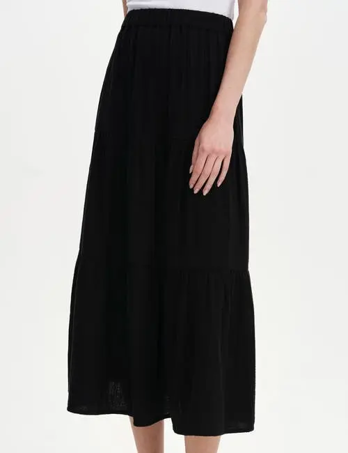 FINERY LONDON Harriet Cotton Cheesecloth Midi Skirt - Black