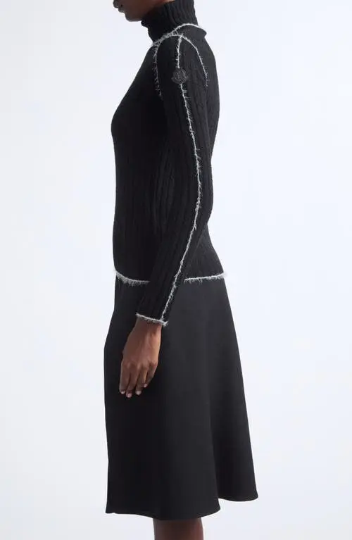 Moncler Virgin Wool Turtleneck Sweater With Exposed Seams - Black