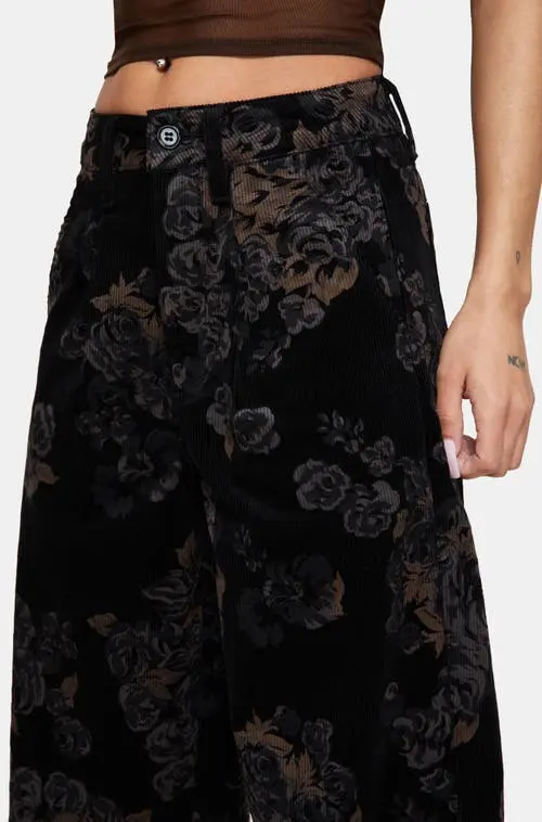DISTURBIA Fleur Printed Cord Barrel Leg Trouser
