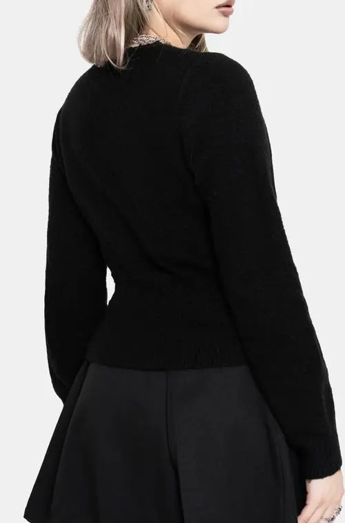 DISTURBIA Rime Embroidered V-neck Fitted Cardigan
