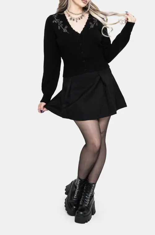 DISTURBIA Rime Embroidered V-neck Fitted Cardigan