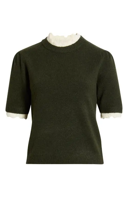 WAYF Everett Short Sleeve Sweater With Scalloped Mock Neck - Hunter