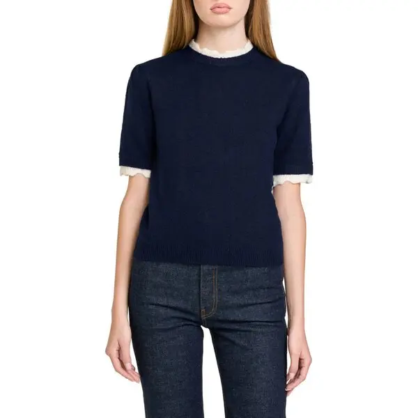 WAYF Everett Short Sleeve Sweater - Navy