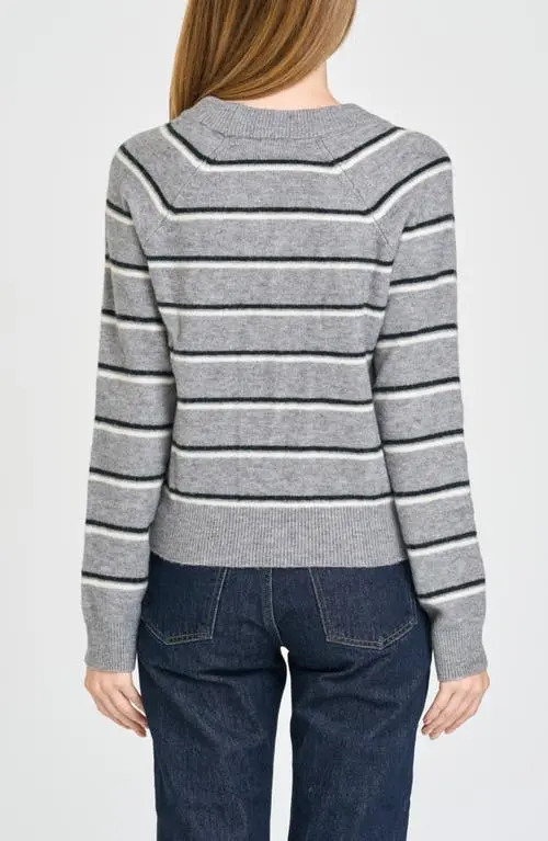 WAYF Quincy Striped V-neck Sweater - Grey/ivory
