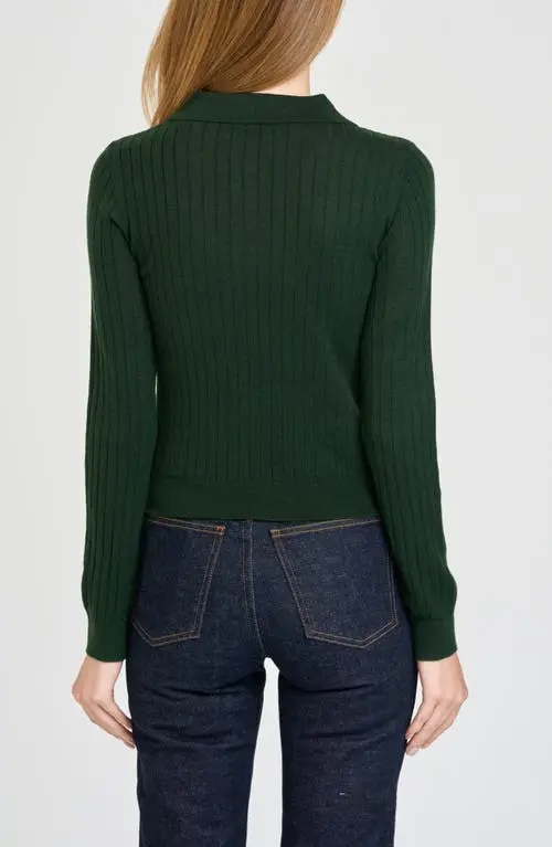 WAYF Evie Ribbed Polo Sweater - Hunter