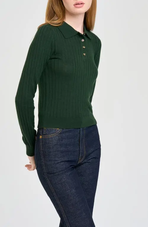 WAYF Evie Ribbed Polo Sweater - Hunter
