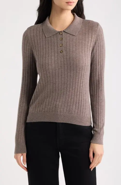 WAYF Evie Ribbed Polo Sweater - Pewter
