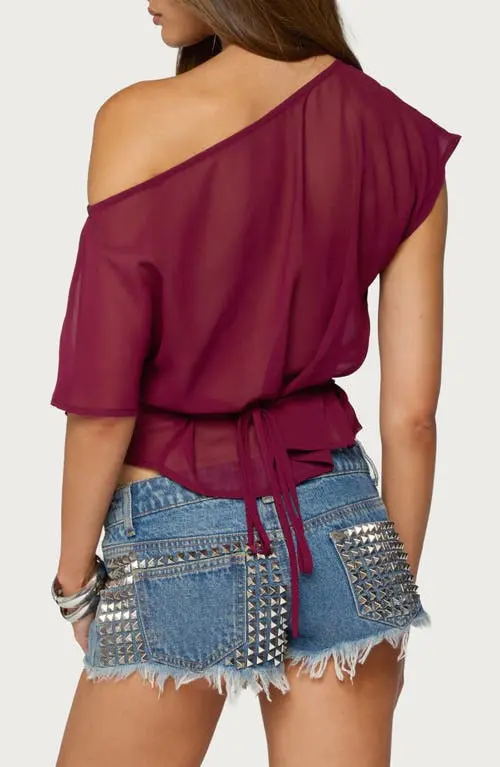 EDIKTED Noria One-shoulder Sheer Chiffon Top