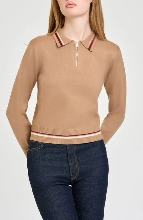 WAYF Carver Quarter Zip Sweater - Camel