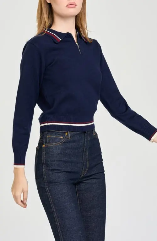WAYF Carver Quarter Zip Sweater - Navy