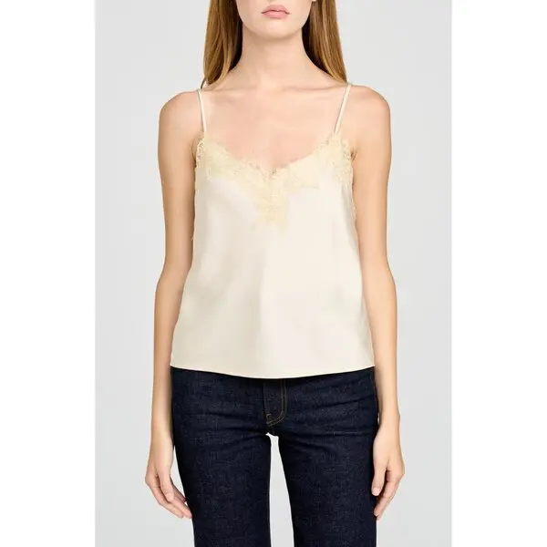 WAYF Kira Lace-trim Cami - Cream