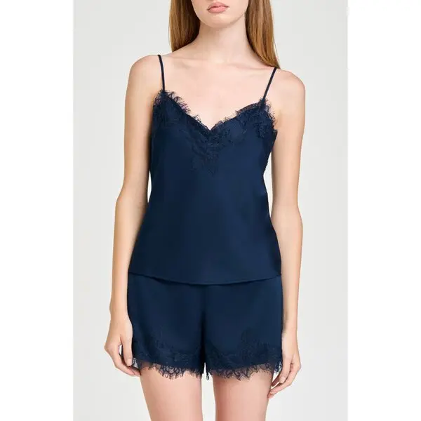 WAYF Kira Lace-trim Cami - Navy