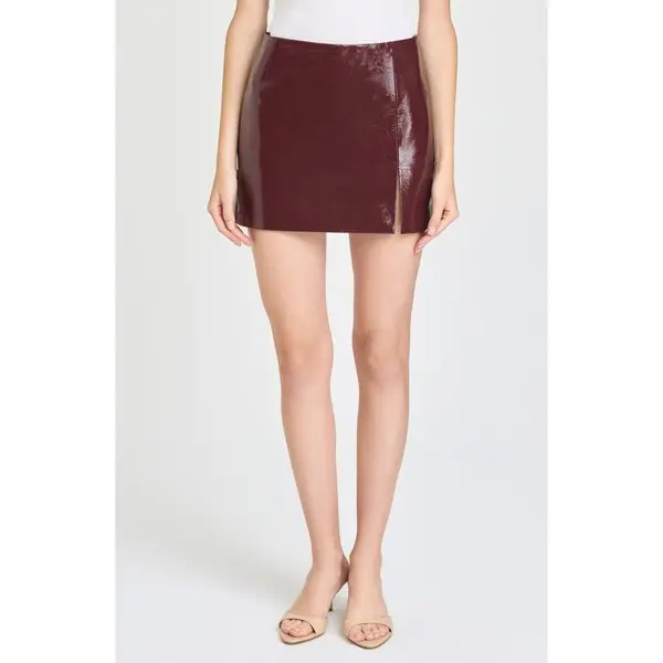 WAYF Rocky Faux Leather Miniskirt - Merlot