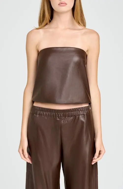 WAYF Camryn Faux Leather Strapless Top - Chocolate