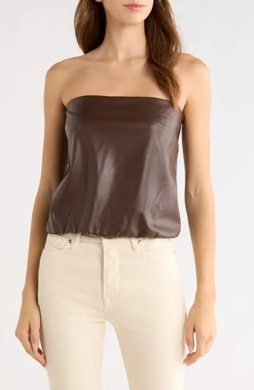 WAYF Camryn Faux Leather Strapless Top - Chocolate