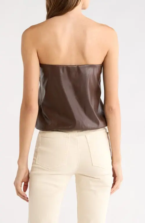 WAYF Camryn Faux Leather Strapless Top - Chocolate
