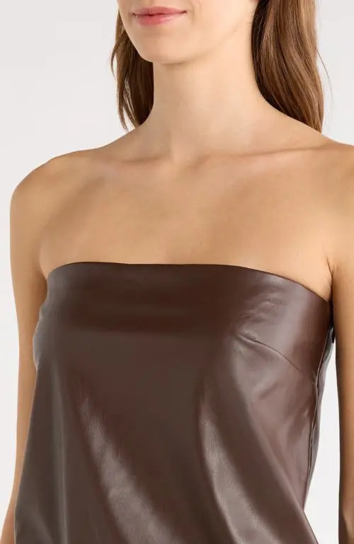 WAYF Camryn Faux Leather Strapless Top - Chocolate
