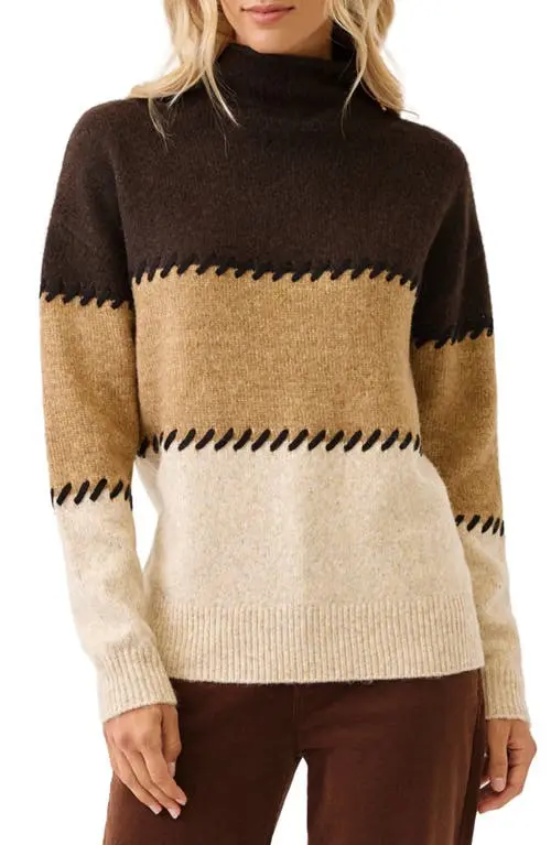 Karen Kane Contrast Stitch Mock Neck Sweater - Brown