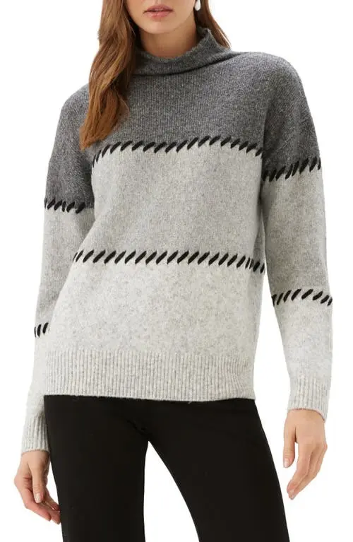 Karen Kane Contrast Stitch Mock Neck Sweater - Gray