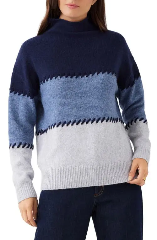 Karen Kane Contrast Stitch Mock Neck Sweater - Navy