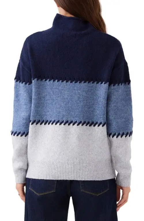 Karen Kane Contrast Stitch Mock Neck Sweater - Navy