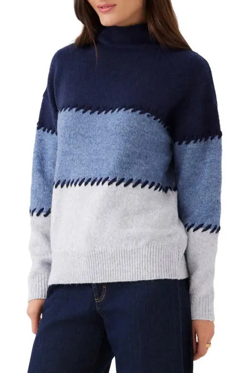 Karen Kane Contrast Stitch Mock Neck Sweater - Navy