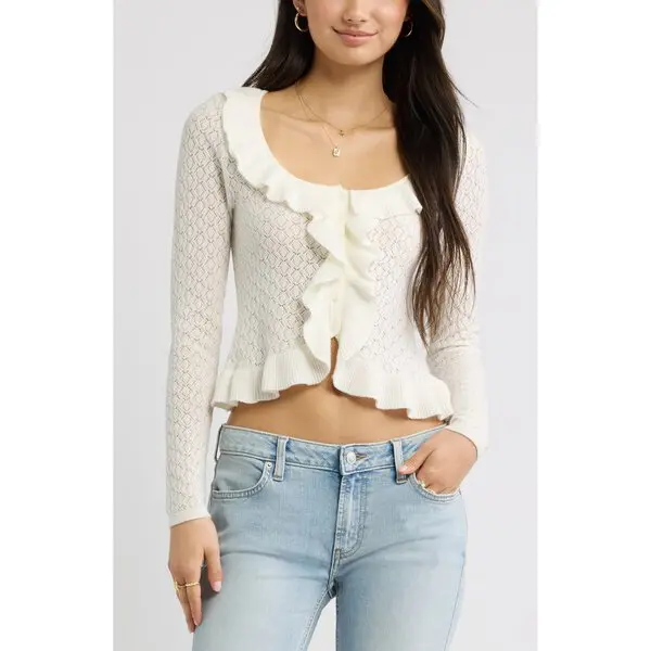 Bp. Ruffle Pointelle Cardigan - Ivory