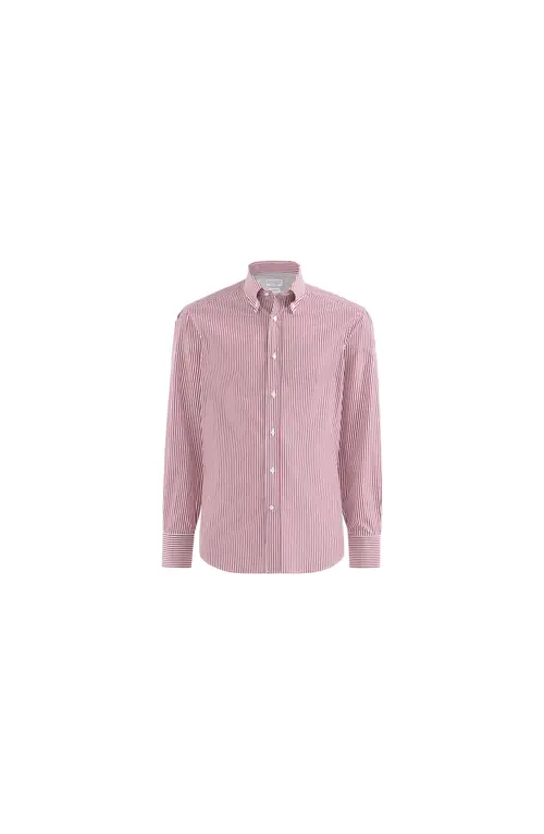 Brunello Cucinelli Striped Poplin Shirt With Button-down Collar