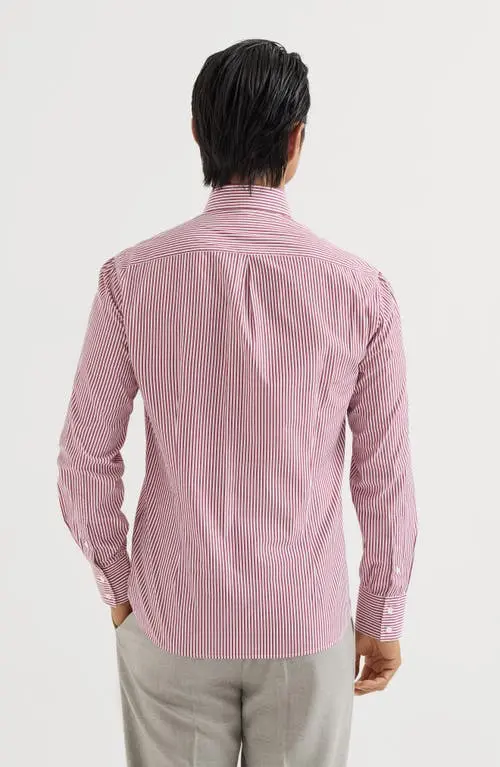 Brunello Cucinelli Striped Poplin Shirt With Button-down Collar