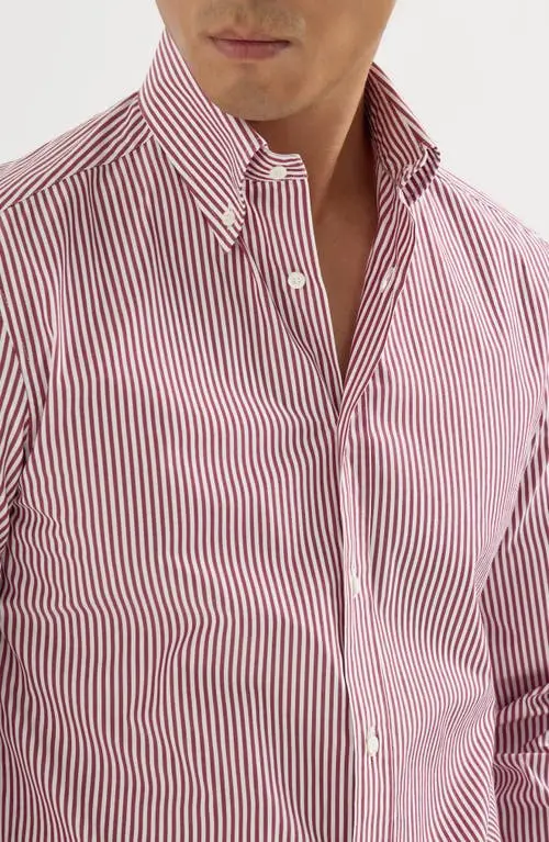 Brunello Cucinelli Striped Poplin Shirt With Button-down Collar