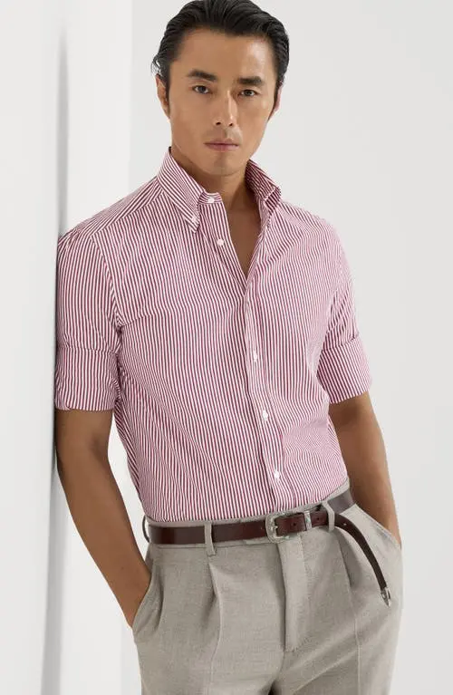 Brunello Cucinelli Striped Poplin Shirt With Button-down Collar