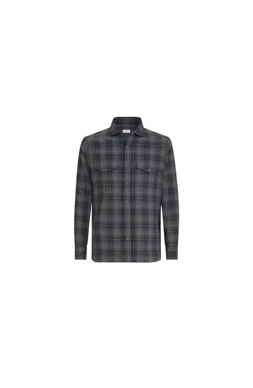 Brunello Cucinelli Cotton Madras Western Shirt
