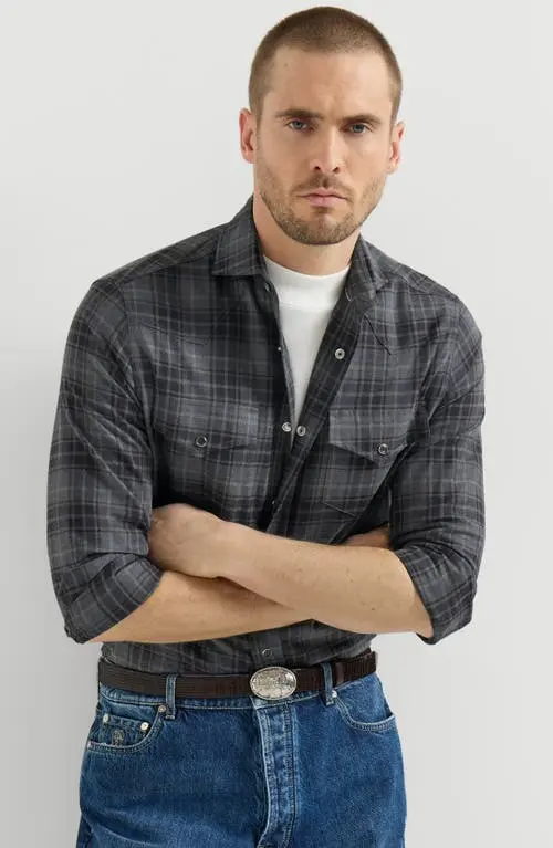 Brunello Cucinelli Cotton Madras Western Shirt