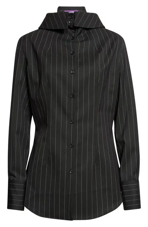 JEAN PAUL GAULTIER Pinstripe Wool Button-up Hoodie Shirt - Black/white