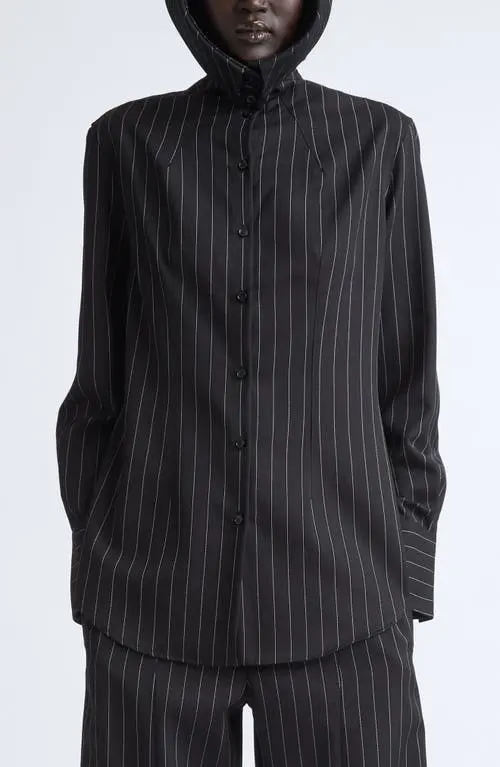 JEAN PAUL GAULTIER Pinstripe Wool Button-up Hoodie Shirt - Black/white