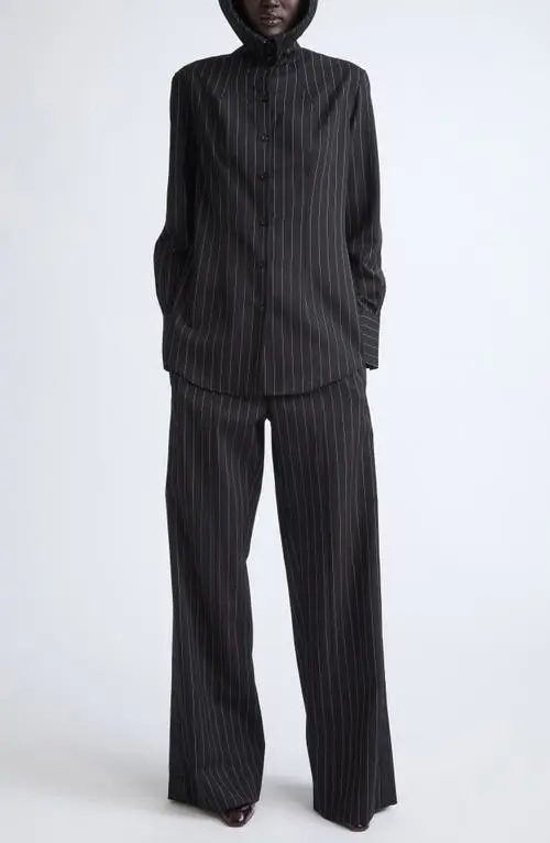 JEAN PAUL GAULTIER Pinstripe Wool Button-up Hoodie Shirt