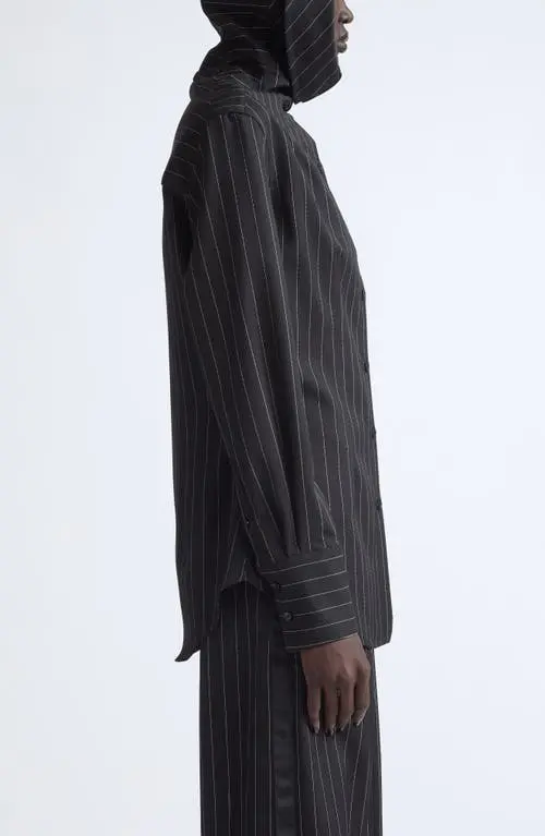 JEAN PAUL GAULTIER Pinstripe Wool Button-up Hoodie Shirt