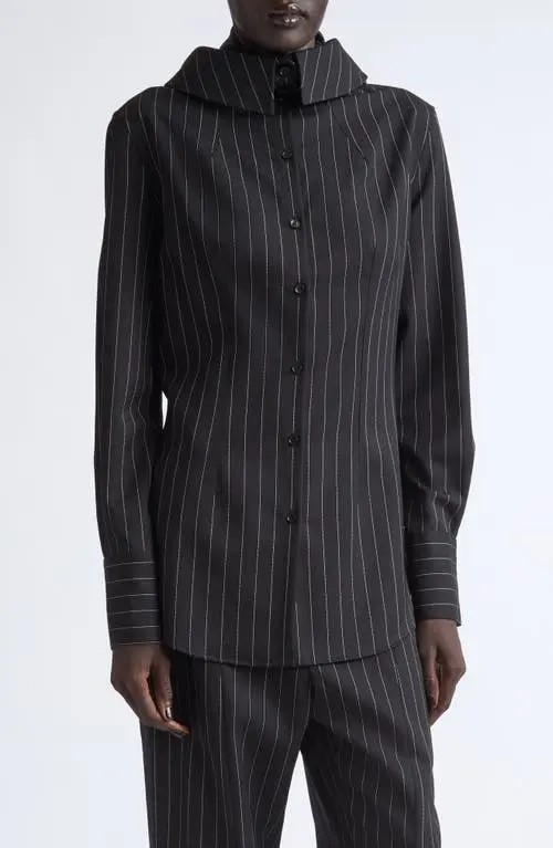 JEAN PAUL GAULTIER Pinstripe Wool Button-up Hoodie Shirt
