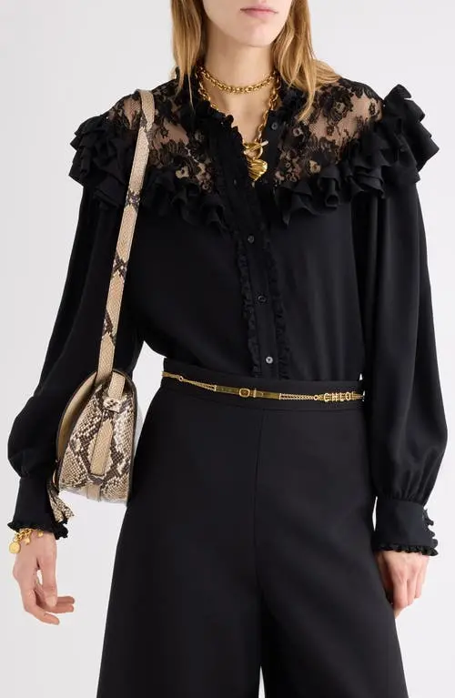 Chloé Silk Crepe De Chine Shirt With Lace Details - Black