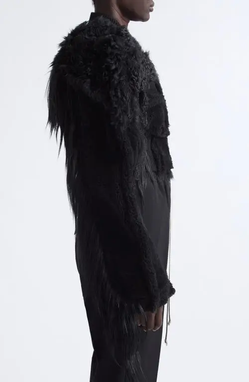 Rick Owens Genuine Shearling And Goat Hair Bomber Jacket