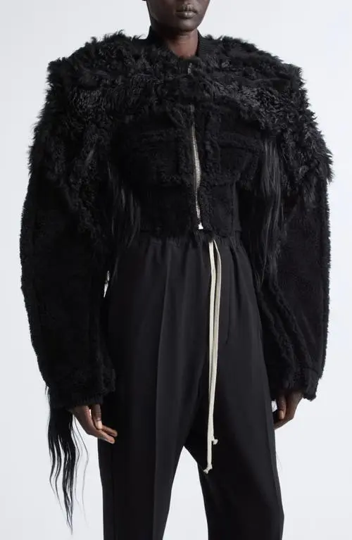 Rick Owens Genuine Shearling And Goat Hair Bomber Jacket