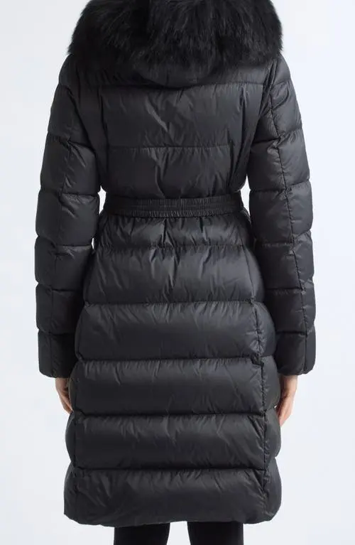 Moncler Boedic Water Repellent Long Down Puffer Coat With Genuine Shearling Trim